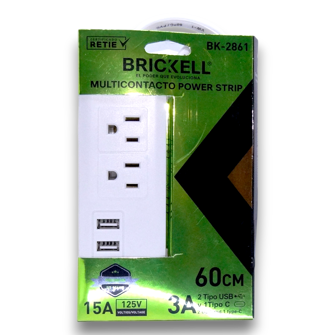 Multitoma De 2 Puestos Con Usb Y Tipo C Brickell Bk-2861